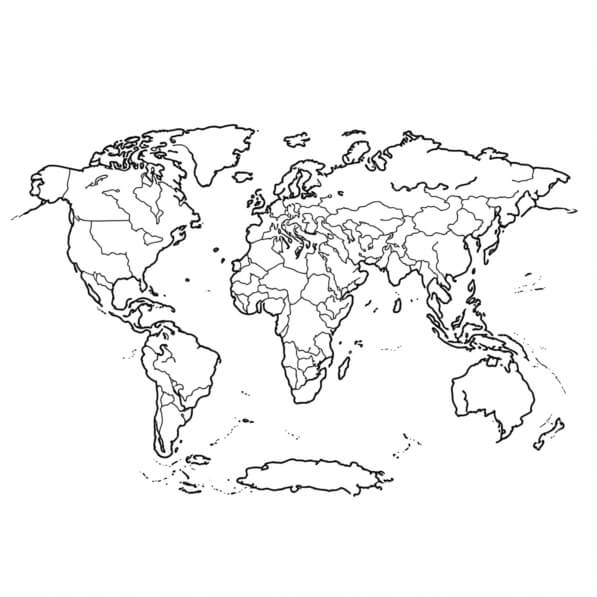 Descarga Página para colorear de mapa del mundo en blanco y negro ...