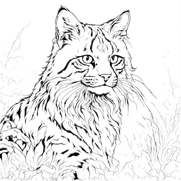 Download Black and White Drawing of Lynx Cat in Grass Coloring pages ...