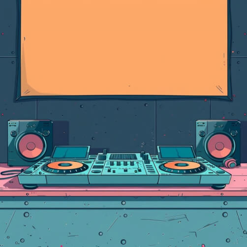 Download Illustration of DJ Setup with Speakers and Purple Lighting ...