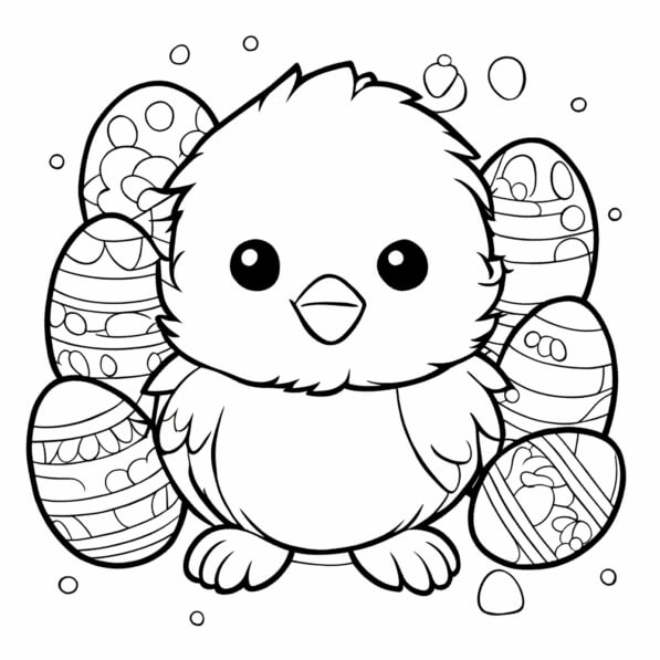 Descarga Página para Colorear de Pascua con Pollito y Huevos de Colores ...