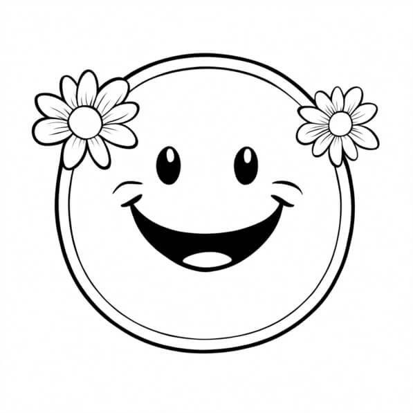 Download Smiley Face with Flowers Coloring pages Online - Creative Fabrica