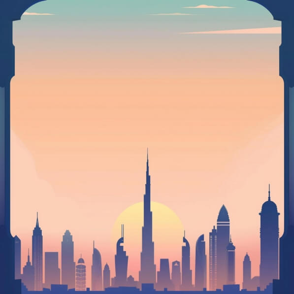 Download City Skyline at Sunset with Burj Khalifa and Dubai Fountain ...