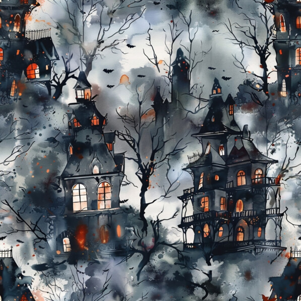 Download Eerie Pattern of Haunted Houses and Bats Patterns Online ...