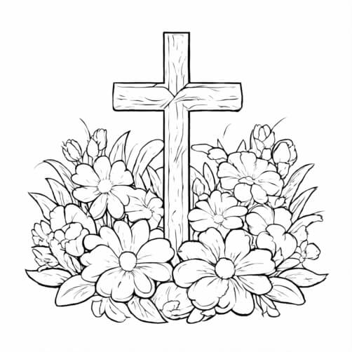 Download Religious Coloring Page: Cross and Flowers Coloring pages ...