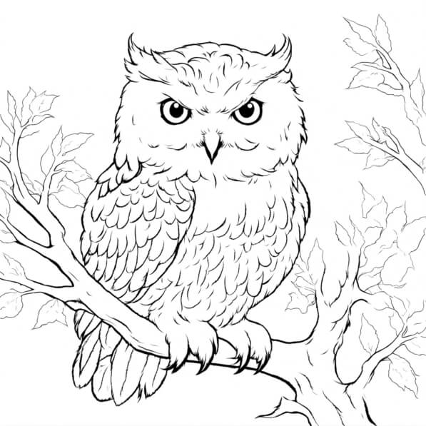 Download Owl on Branch Coloring Page Coloring pages Online - Creative ...