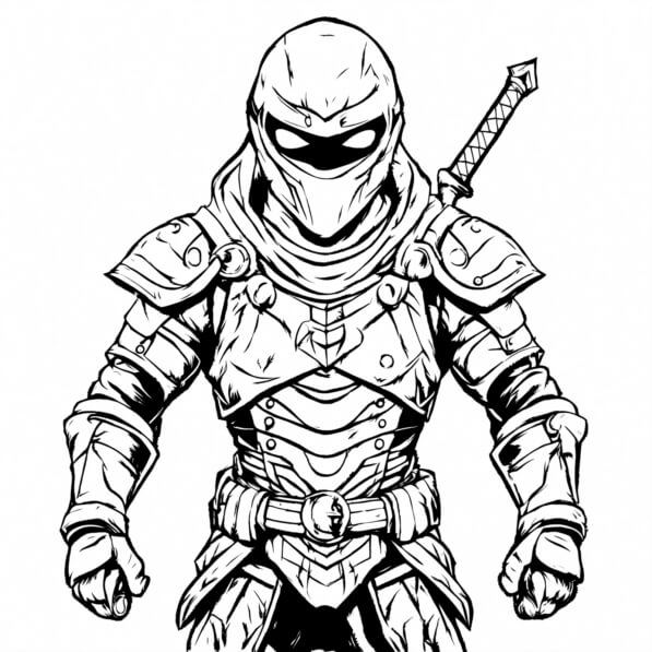 Download Armored Ninja with Swords Coloring pages Online - Creative Fabrica