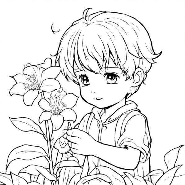 Download Boy Holding Flower with Coloring Pages Online Coloring pages ...
