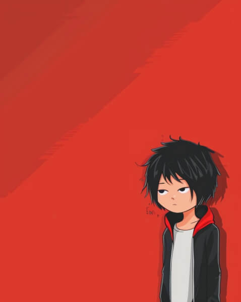 Download Anime Wallpaper: Jongen met Zwart Haar voor Rode Muur ...