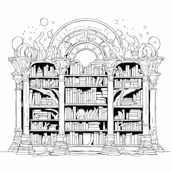Download Ornate Bookcase Drawing Coloring pages Online - Creative Fabrica