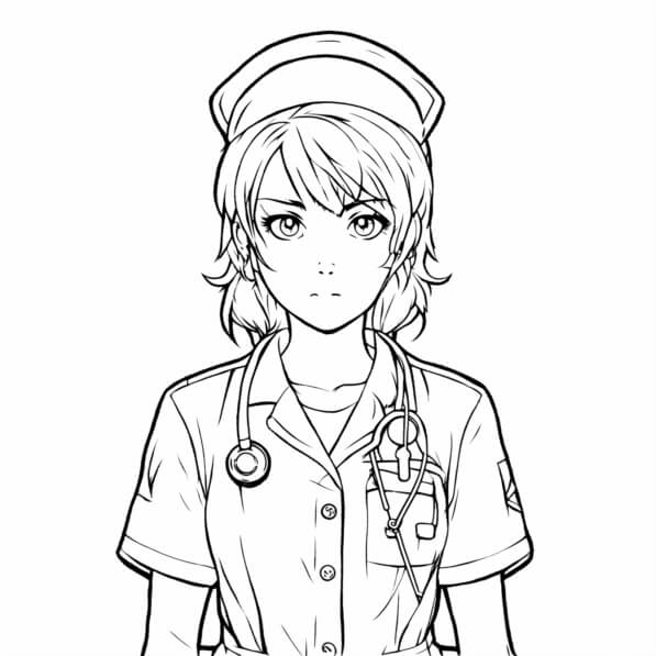 Download Female Nurse in Anime Uniform and Stethoscope Coloring pages ...