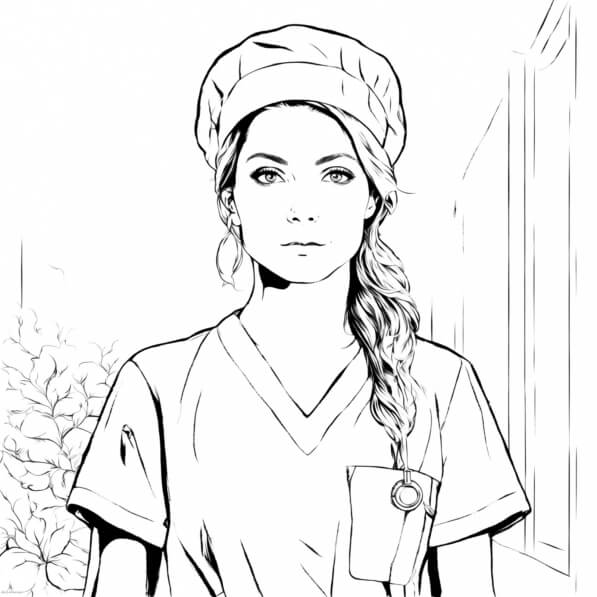Download Female Nurse in Scrubs Coloring pages Online - Creative Fabrica