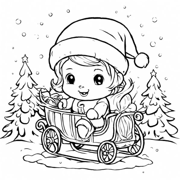 Download Holiday Coloring Page Girl In Santa Claus Hat Riding Vintage Carriage Coloring Pages