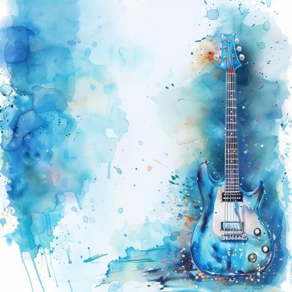 Download Abstract Painting of Blue Electric Guitar with Watercolor ...