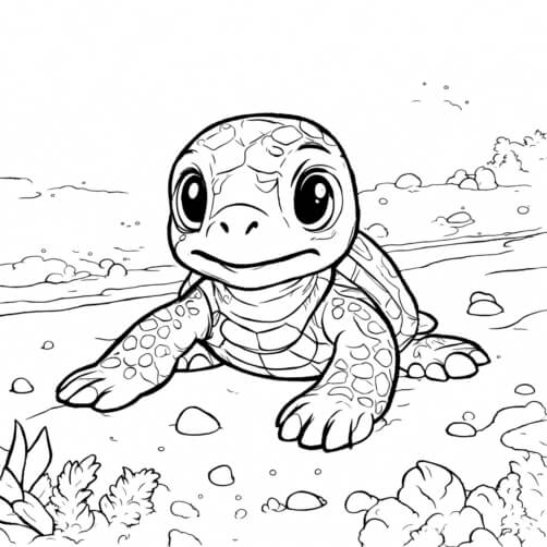 Descarga Página para Colorear de Tortuga Bebé con Sombrero Páginas para ...