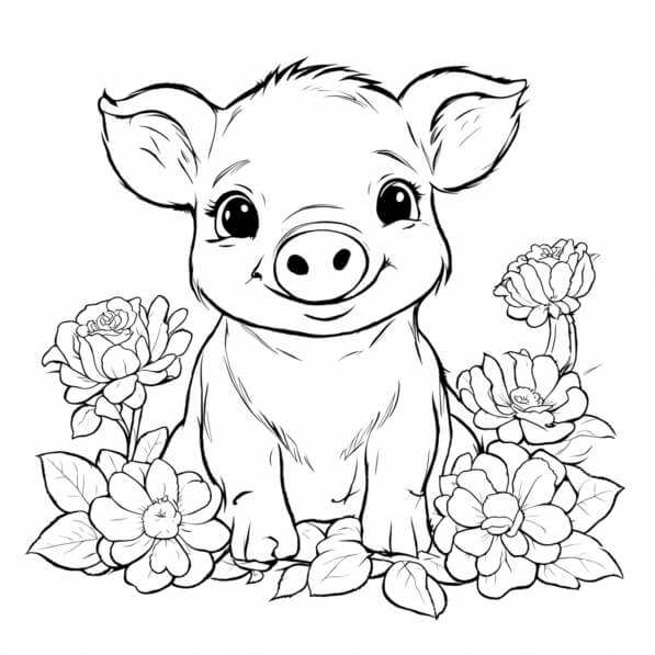 Download Adorable Pig in a Grassy Field Coloring pages Online ...