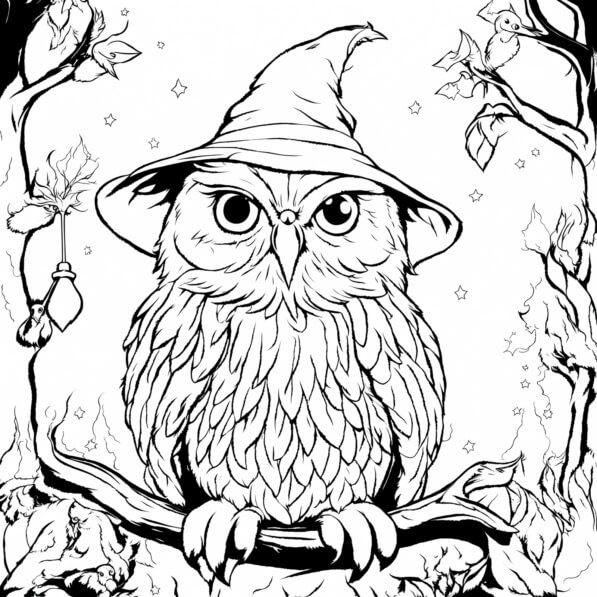 Download Owl in Witch's Hat Coloring Page Coloring pages Online ...