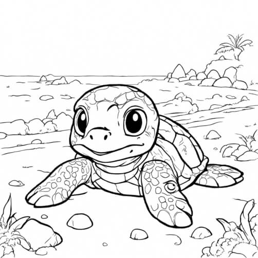Descarga Página para colorear de Tortuga Bebé con Sombrero en el Agua ...