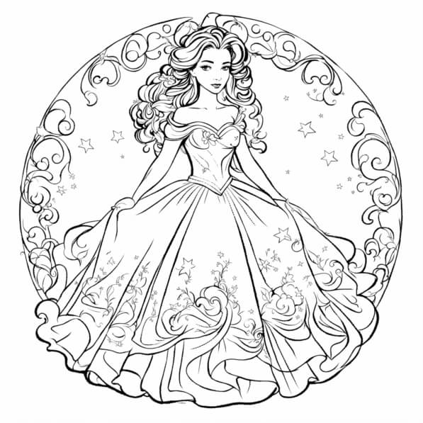 Download Princess Coloring Page with Stars Coloring pages Online ...