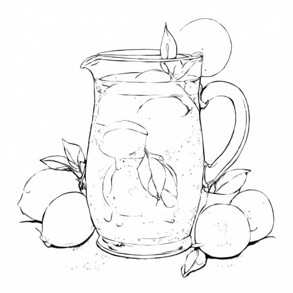 Download Pitcher with Water and Lemons Illustration Coloring pages ...