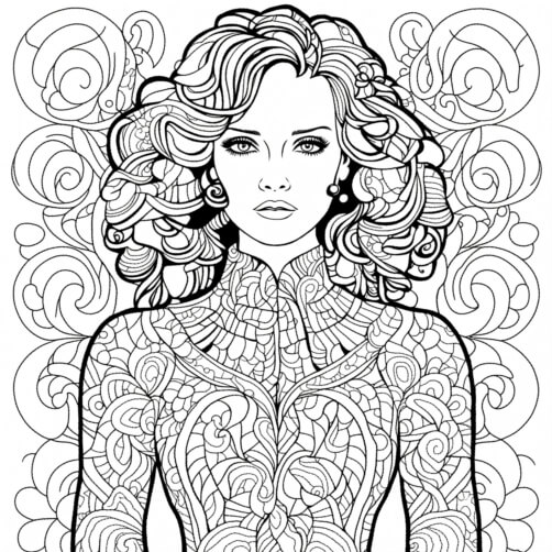 Download Adult Coloring Page of Woman with Curly Hair and Floral ...