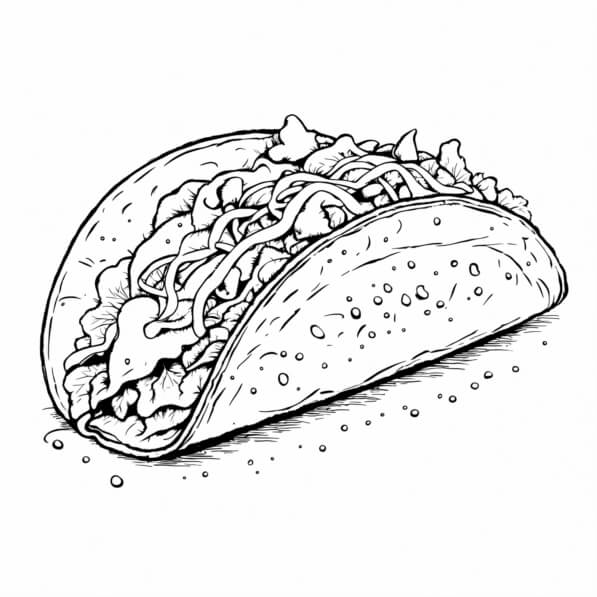 Download Hand-drawn Taco with Toppings Coloring pages Online - Creative ...