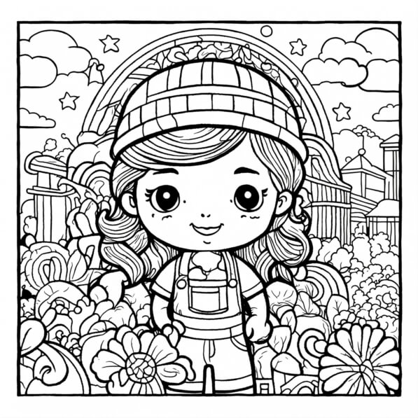 Download Girl in Overalls Coloring Page for Adults Coloring pages ...
