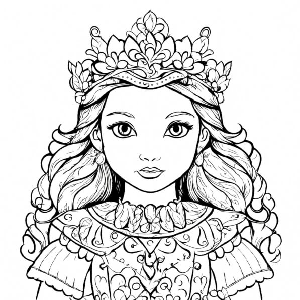 Download Princess Coloring Page for Kids with Long Hair and Crown ...