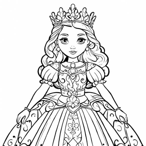 Download Princess Coloring Page with Royal Dress and Tiara Coloring ...