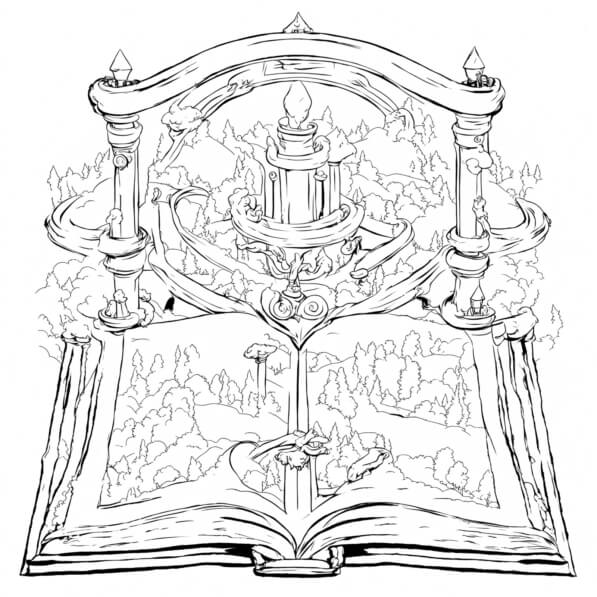 Download Black and White Drawing of an Open Book with Magic Spell ...