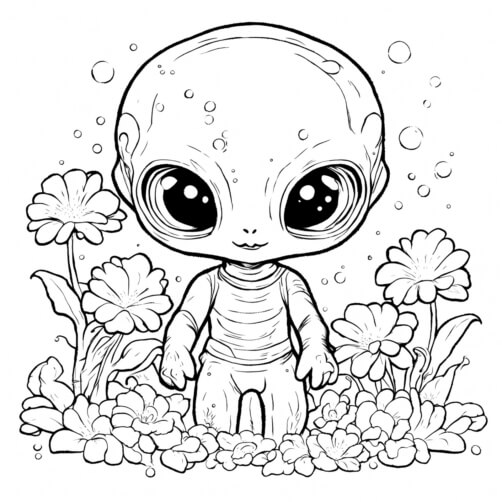 Download Coloring Page: Alien in Flowers and Grass Coloring pages ...