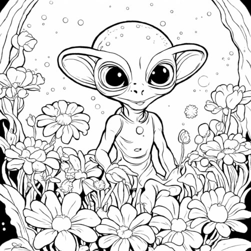 Download Baby Yoda in Flower Field Coloring pages Online - Creative Fabrica