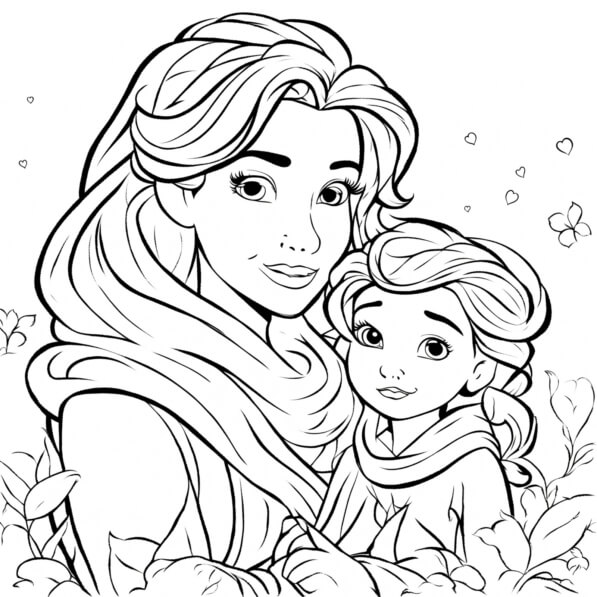 Download Disney Princess Coloring Page with Daughter and Flowers ...