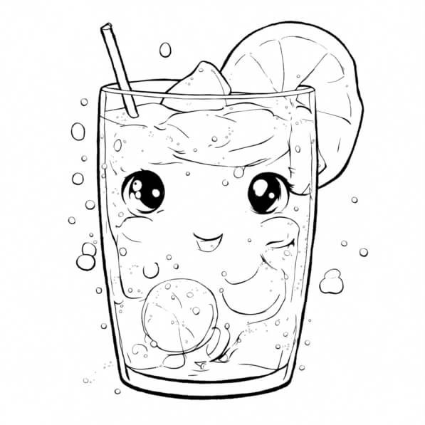 Download Cute Iced Tea Drawing with Lemon Slices and Straws Coloring ...