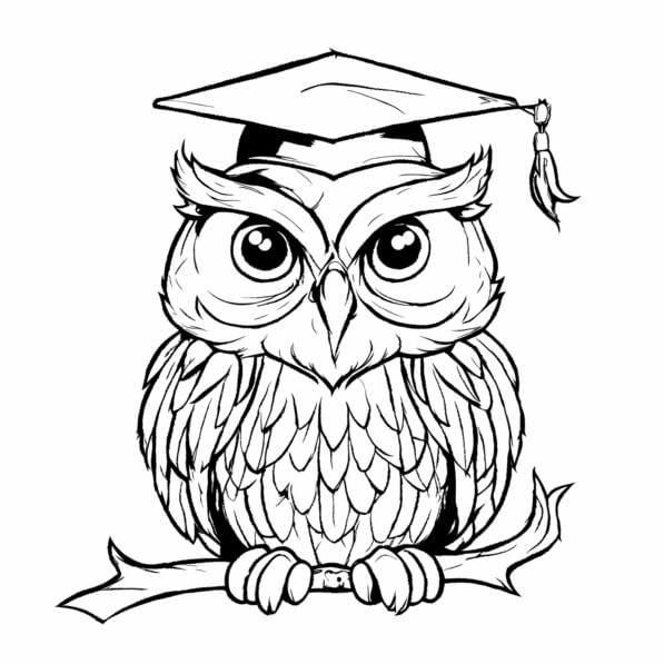 Download Educational Owl with Graduation Cap Coloring pages Online ...