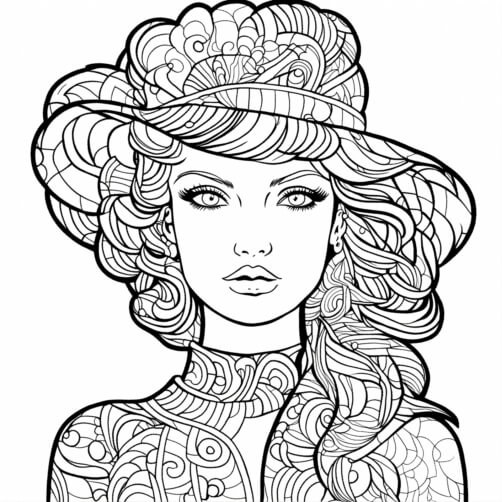 Download Elegant Woman with Hat on Adult Coloring Page Coloring pages ...