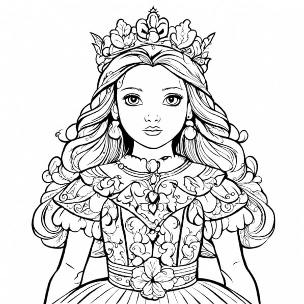 Download Princess with Long Hair and Tiara Coloring pages Online ...