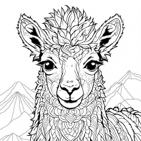 Descarga Linda página para colorear de llama con montañas Páginas para ...