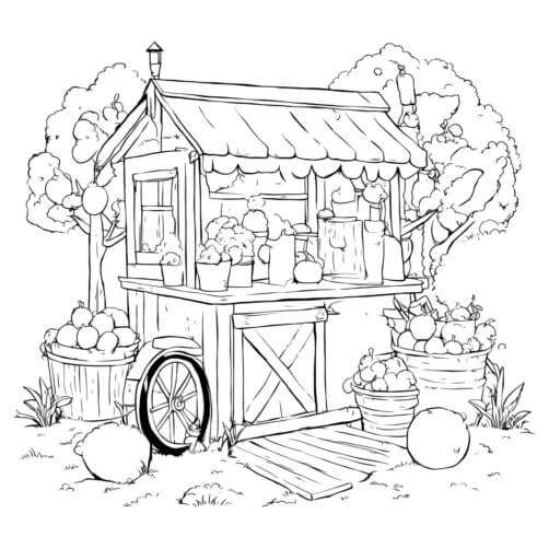 Download Coloring Page: Fruit Stand for Kids Learning Healthy Eating ...