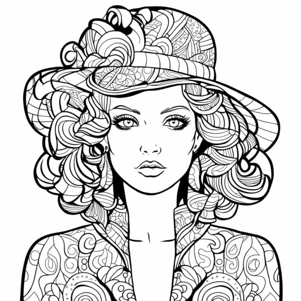 Télécharger Image à colorier d'une femme aux longs cheveux et élégant ...