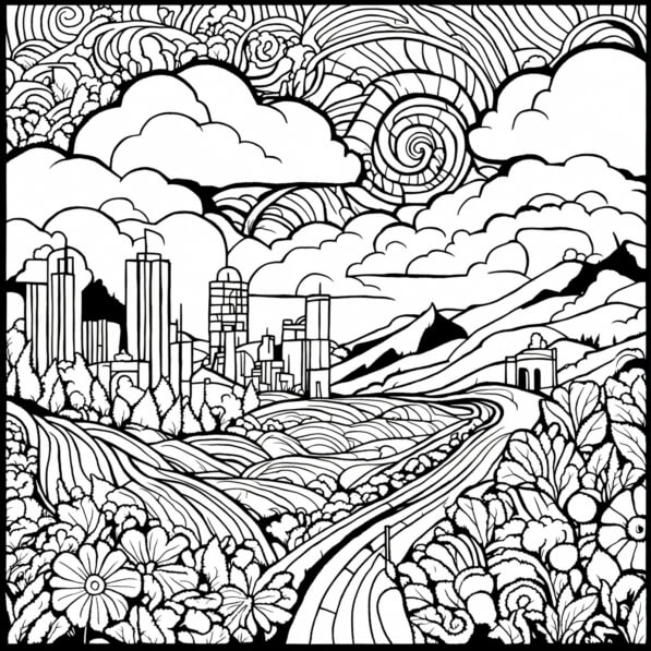 Download Black and White Coloring Page - City of Colorado, Mountains ...
