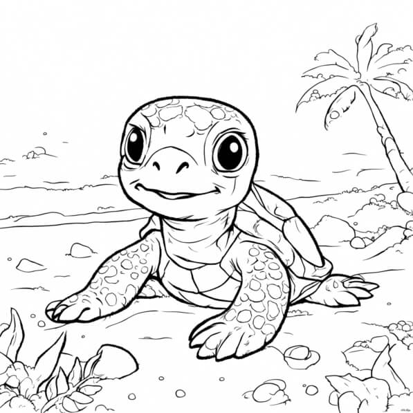 Download Baby Turtle Coloring Page Coloring pages Online - Creative Fabrica