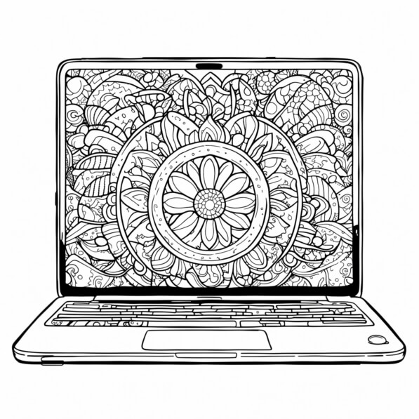 Download Black and White Adult Coloring Page with Doodles on Laptop ...