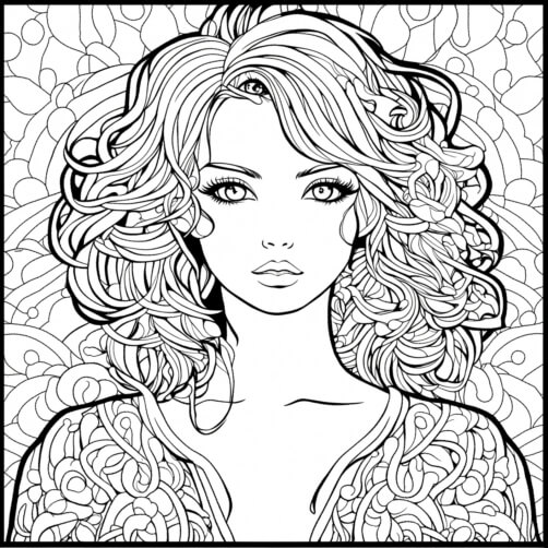 Download Coloring Page for Adults - Beautiful Woman with Curly Hair ...