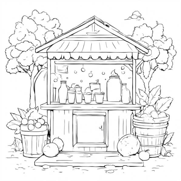 Download Coloring Page: Fruit Stand for Kids Learning Healthy Eating ...