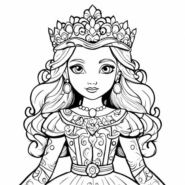 Download Coloring Page: Princess with Long Hair and Tiara Coloring ...