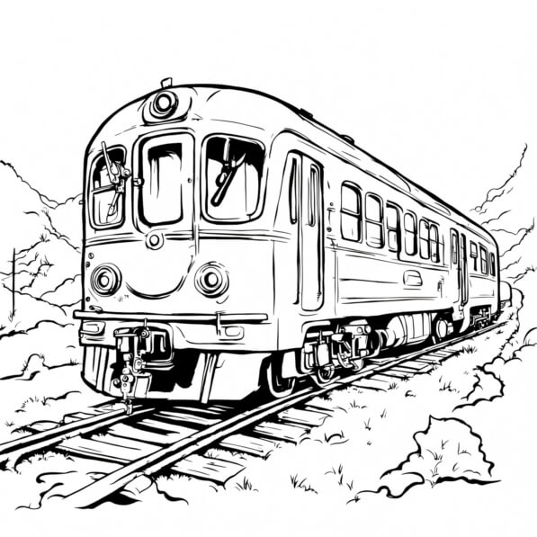 Download Artistieke zwart-witte trein op rails Coloring pages online op ...