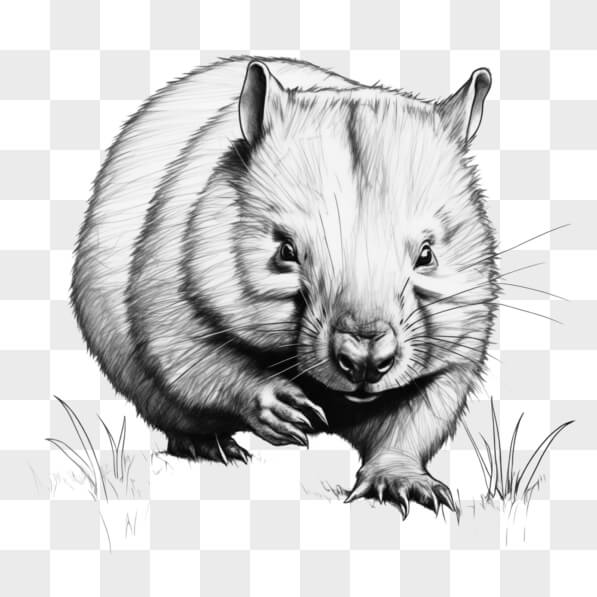 Download Black and White Drawing of a Wombat Walking in the Grass ...