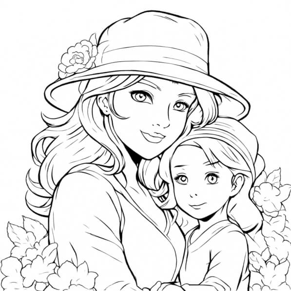 Download Mother and Daughter Coloring Pages with Flowers Coloring pages ...