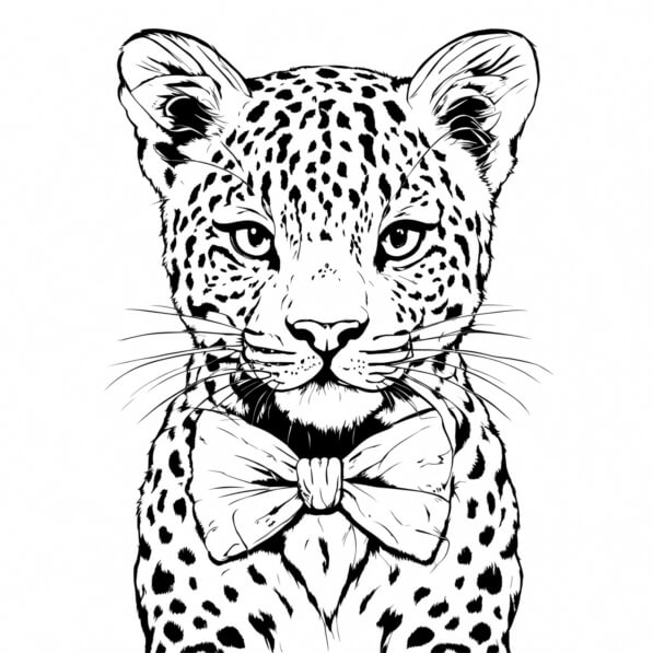 Download Saber-Toothed Leopard Coloring Page with Bow Tie Coloring ...