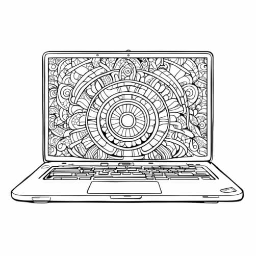 Download Black and White Adult Coloring Page with Doodles on Laptop ...